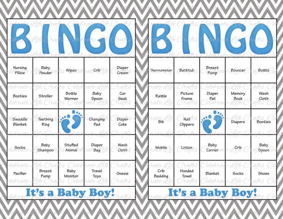 30 Baby Shower Bingo Cards Blue Gray - Printable Party Baby Boy ...