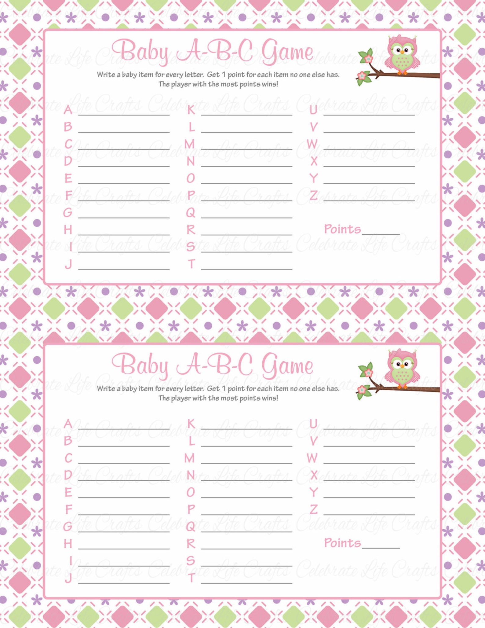 Baby Shower Baby ABC Game Printable Baby Shower Games Instant Download ...