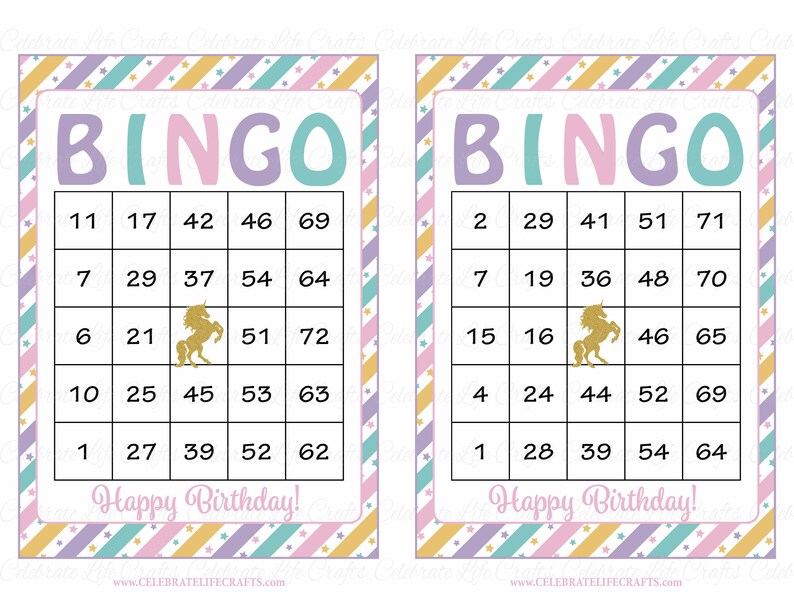 60 Unicorn Birthday Bingo Cards Printable Download Pink | Etsy