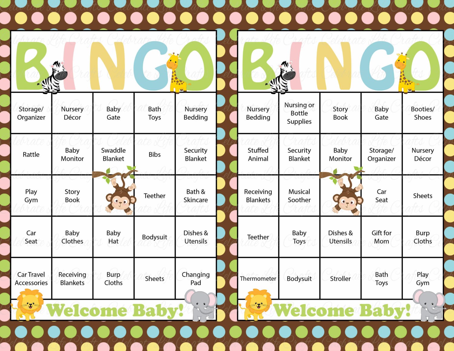 100 Safari Baby Shower Bingo Cards Prefilled Bingo Cards - Etsy