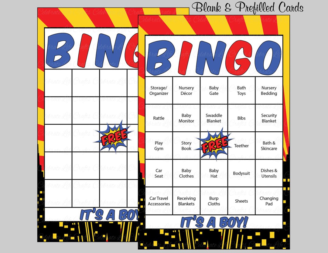 60 Superhero Baby Shower Bingo Cards 60 Prefilled Bingo Cards Boy Baby ...