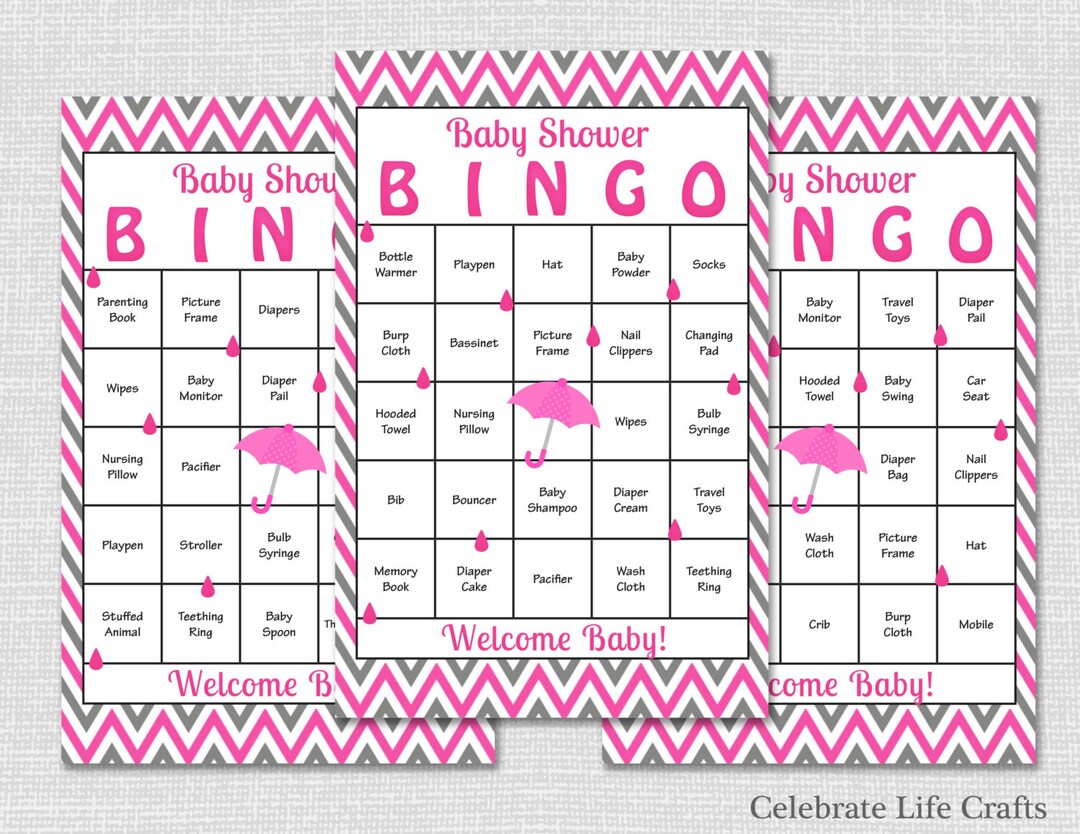 60 Pink Baby Shower Bingo Cards Download Printable Baby Shower Games ...