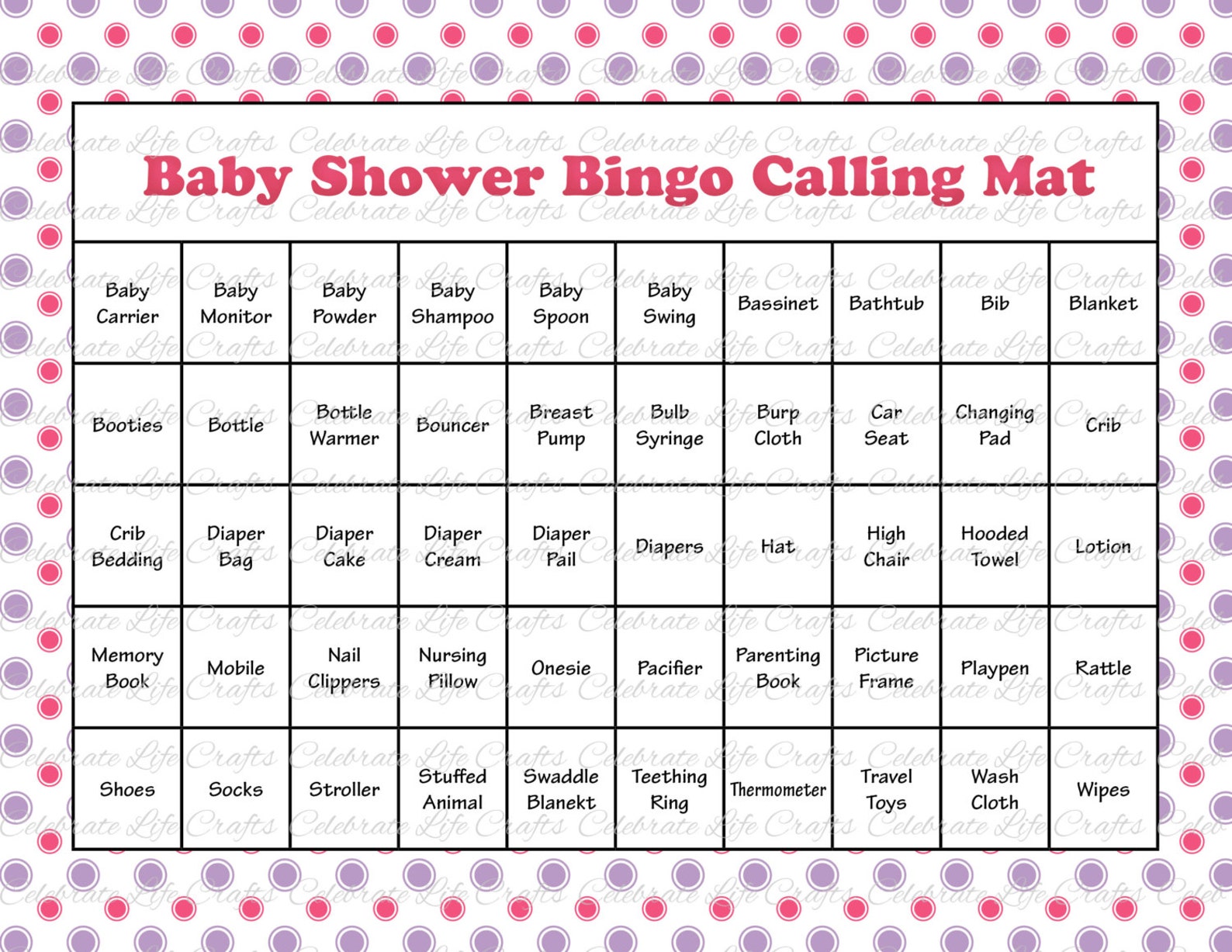 60 Baby Shower Bingo Cards Printable Party Baby Girl - Etsy