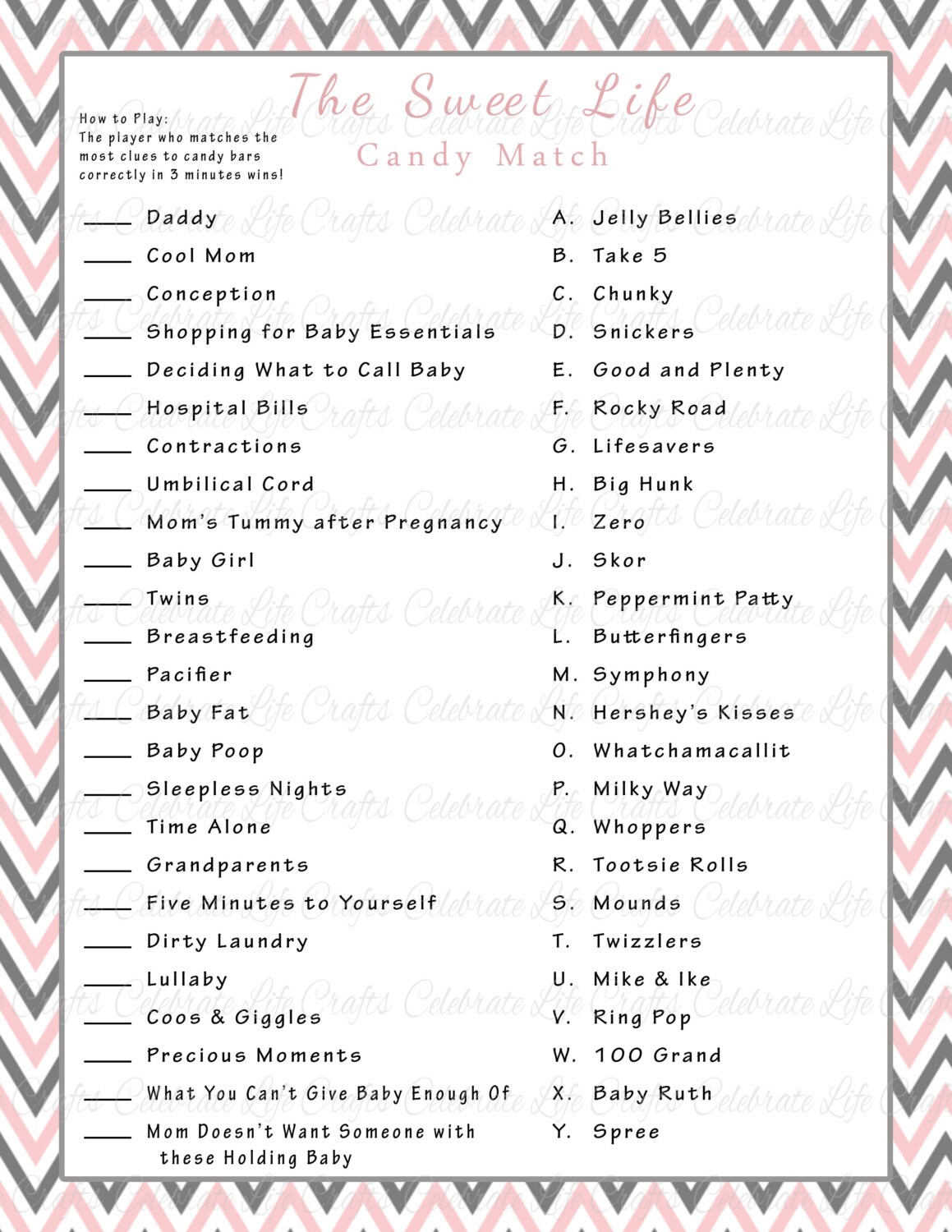 Printable Baby Shower Games Candy Bars