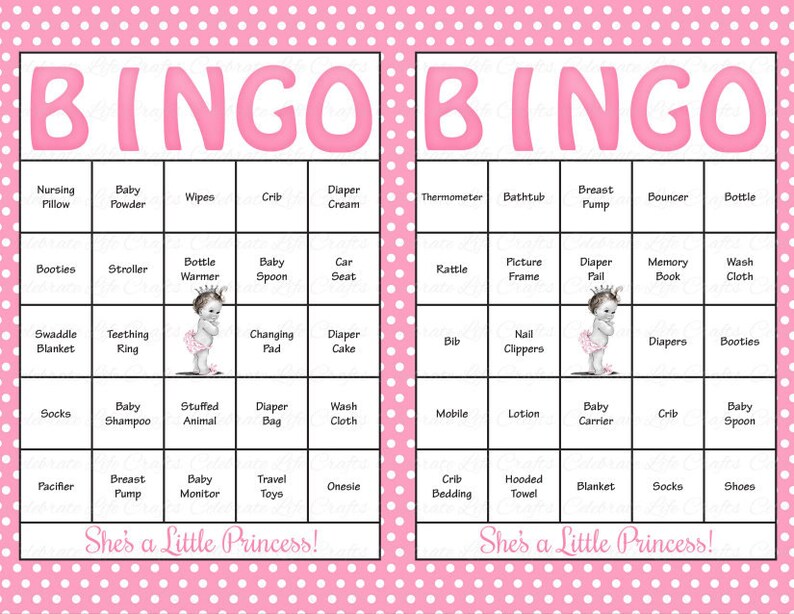 60 Baby Shower Bingo Cards Printable Party Baby Girl | Etsy
