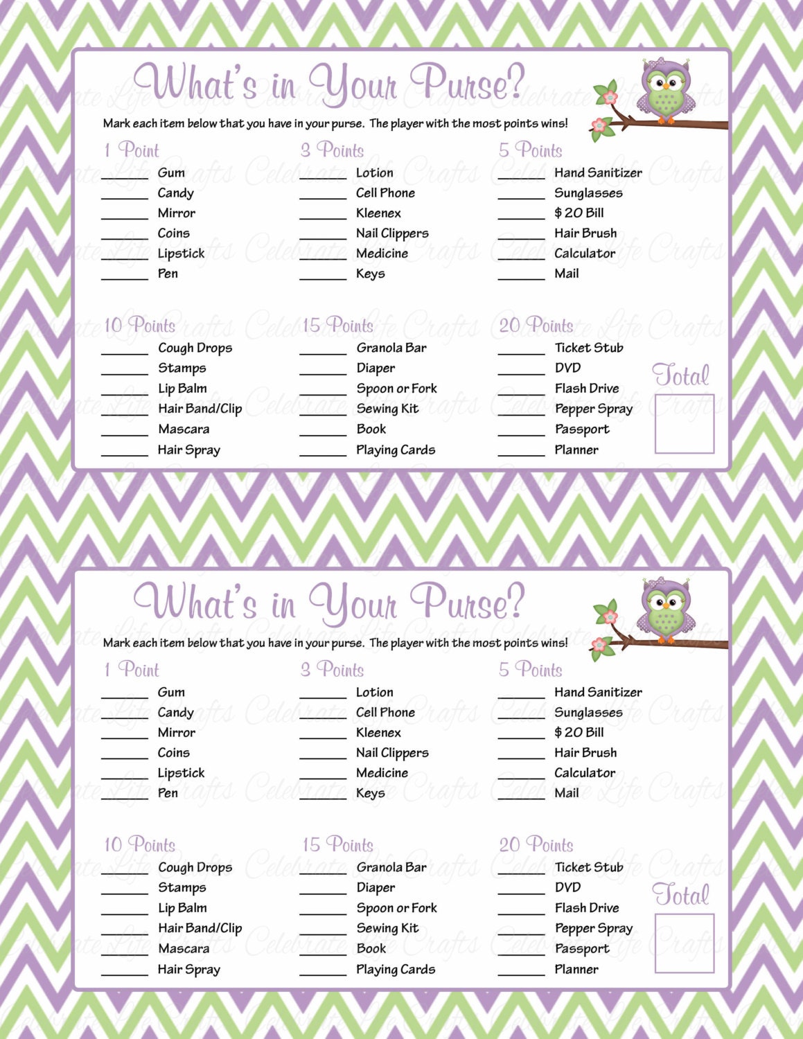 What's in Your Purse Baby Shower Game Printable Owl Baby - Etsy