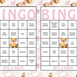 60 Teddy Bear Baby Shower Bingo Cards 60 Prefilled Bingo Cards Girl ...