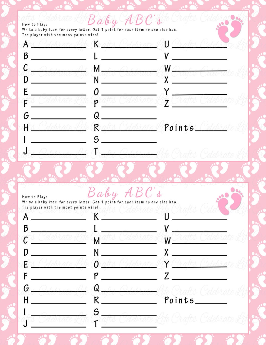 Baby Shower Baby ABC Game - Printable Baby Shower Games - Pink Baby ...