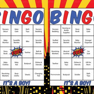 60 Superhero Baby Shower Bingo Cards 60 Prefilled Bingo Cards Boy Baby ...