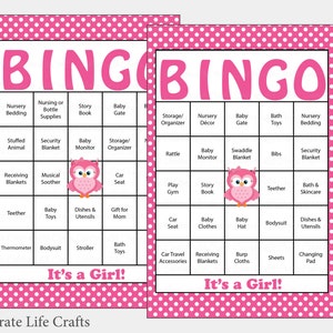 30 Owl Baby Shower Bingo Cards Printable Party Baby Girl Prefilled ...