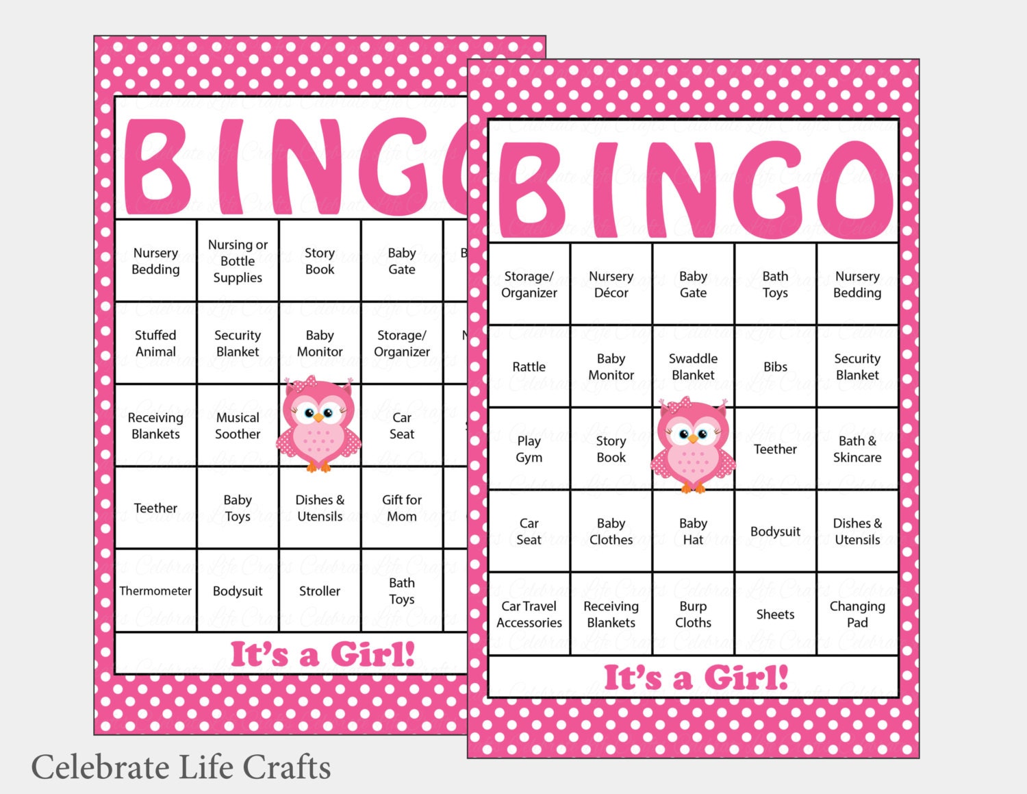 Owl Baby Shower Bingo Board