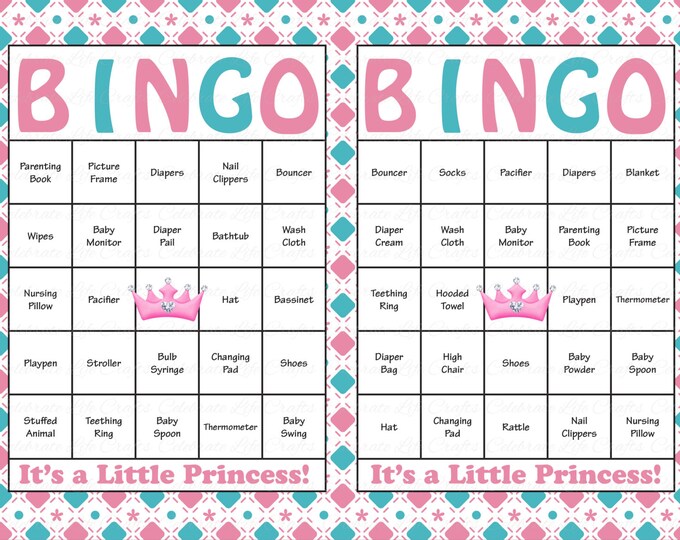 24 Personalized Baby Shower BINGO Cards Princess Crown - Etsy Canada