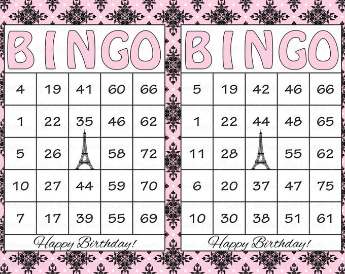 30 Birthday Printable Bingo Cards Instant Download Pink and Black Paris ...
