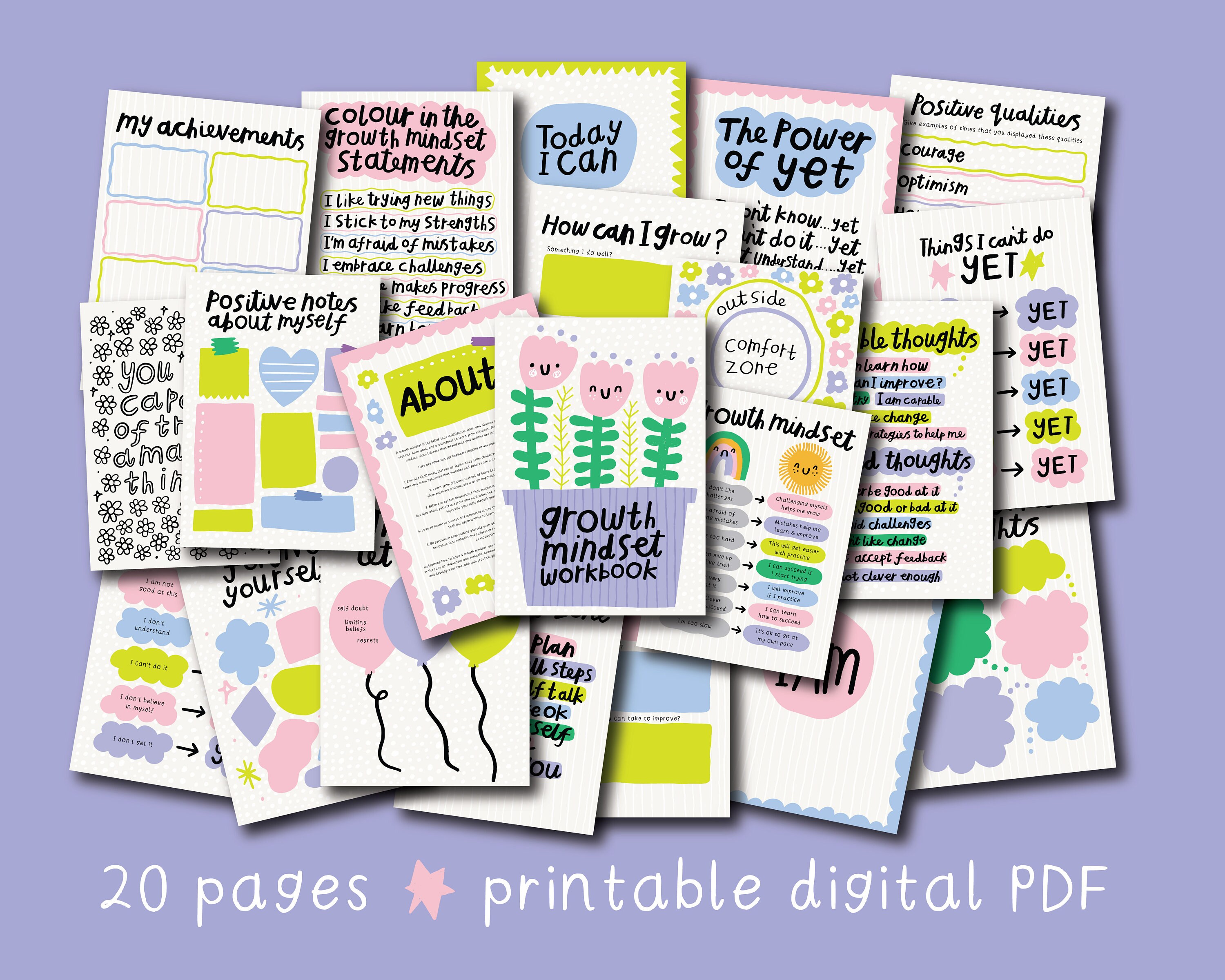 Growth Mindset Worksheets for Kids Printable Mental Health Journal It's ...