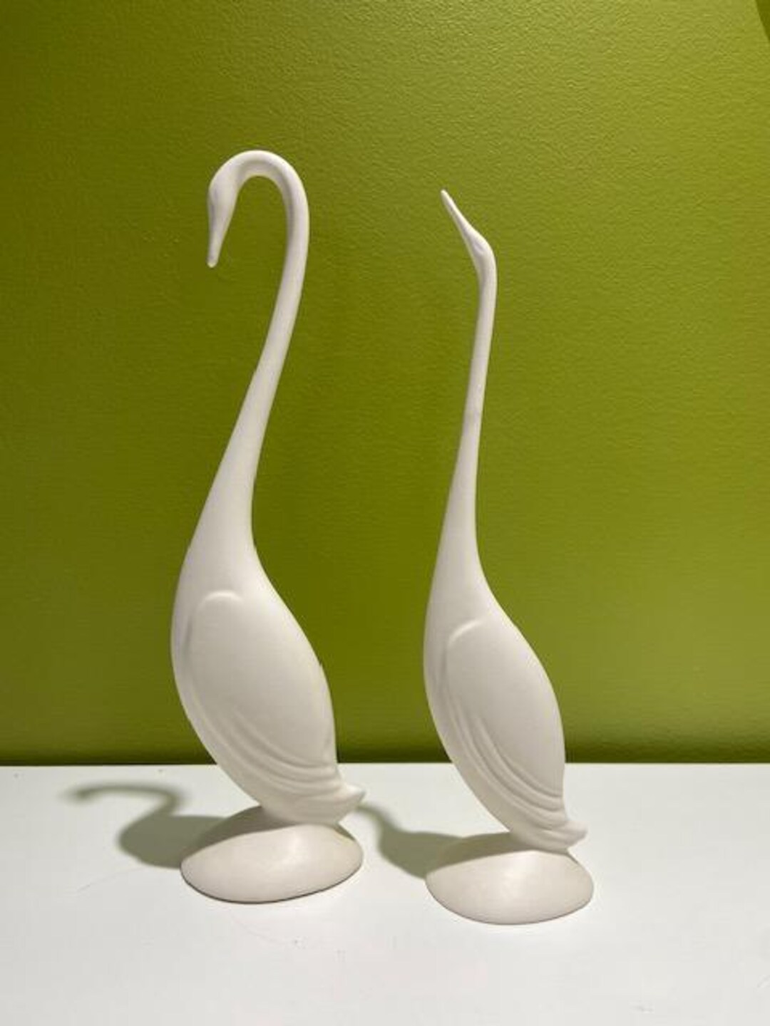 Pair of Vintage Hallfield Pottery MCM Swans Egrets - Etsy