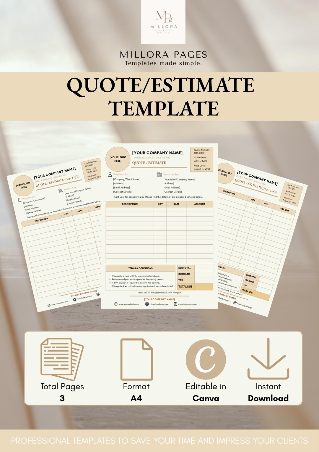 Editable Canva Quote Estimate Template | Business Service PDF Download ...