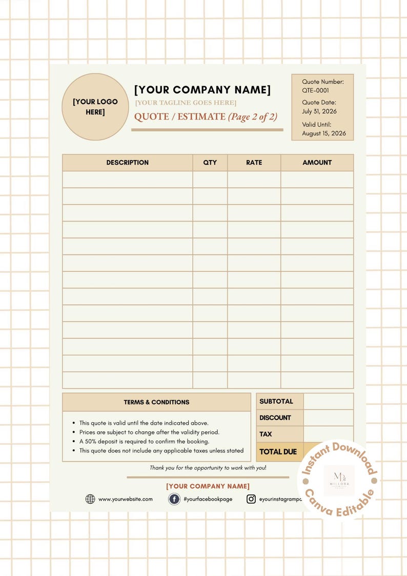Editable Canva Quote Estimate Template | Business Service PDF Download ...