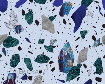 Terrazzo Tile Print/digital Pattern Repeat/black/gray/navy Blue/green ...