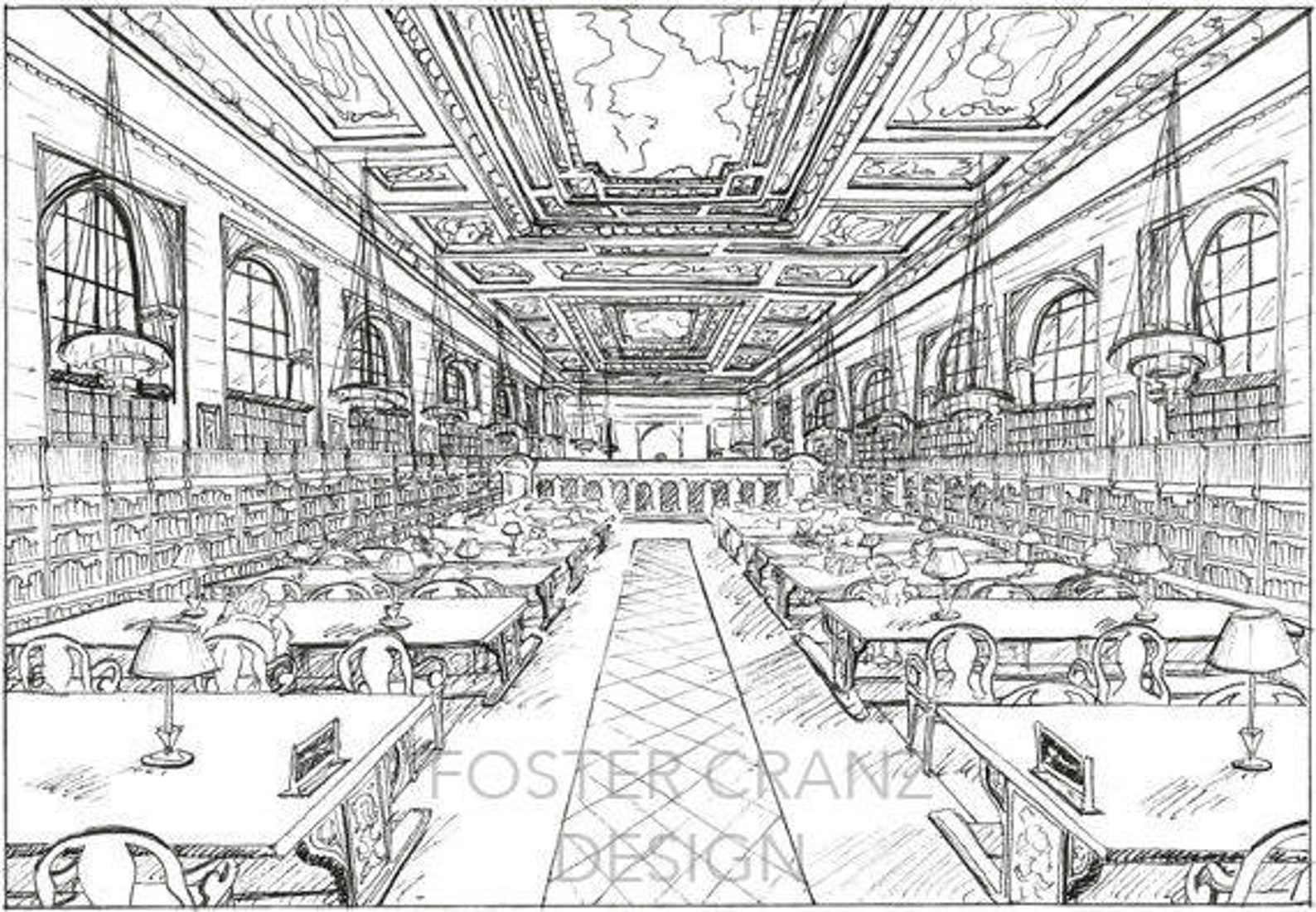 New York Public Library: Original Art Print of Interior - Etsy