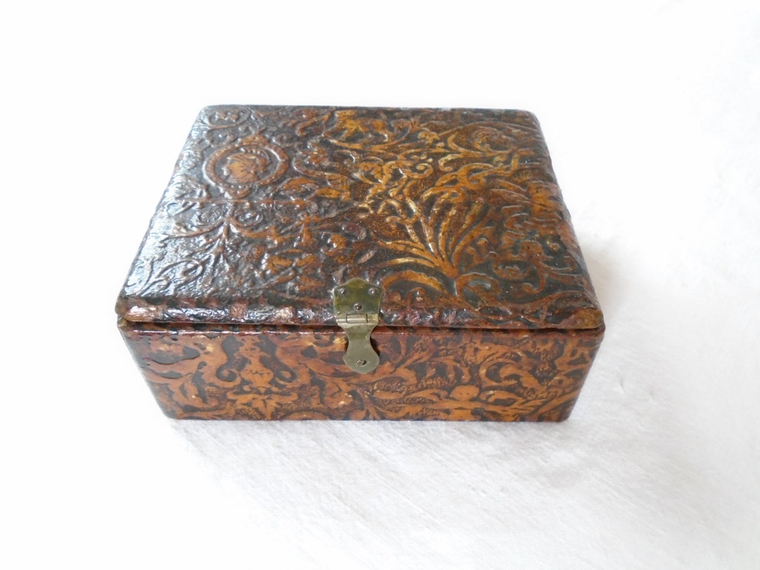 Antique Embossed Leather Jewelry Box Satin Lined - Etsy