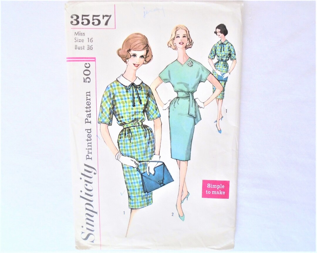 Vintage Simplicity 3557 Dress Pattern Size 16 Sash and Detachable ...