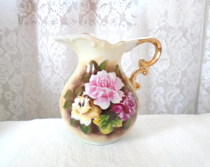 Vintage Decorative Pitcher Floral Roses Gold - Etsy
