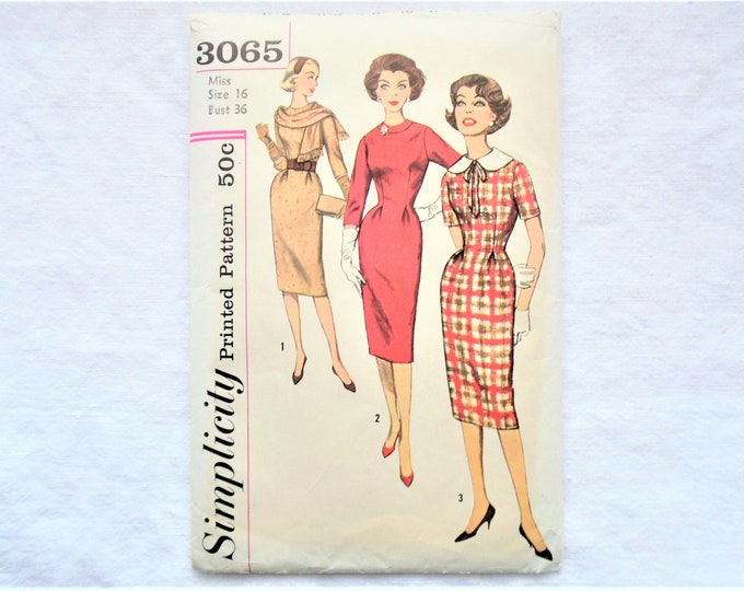 Vintage Simplicity 3065 Dress Pattern Dress Scarf and Detachable Collar ...