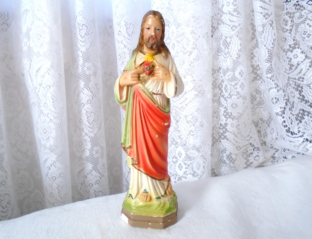 Vintage Jesus Statue Chippy Chalkware Columbia Statuary 8 3/4 Inches - Etsy