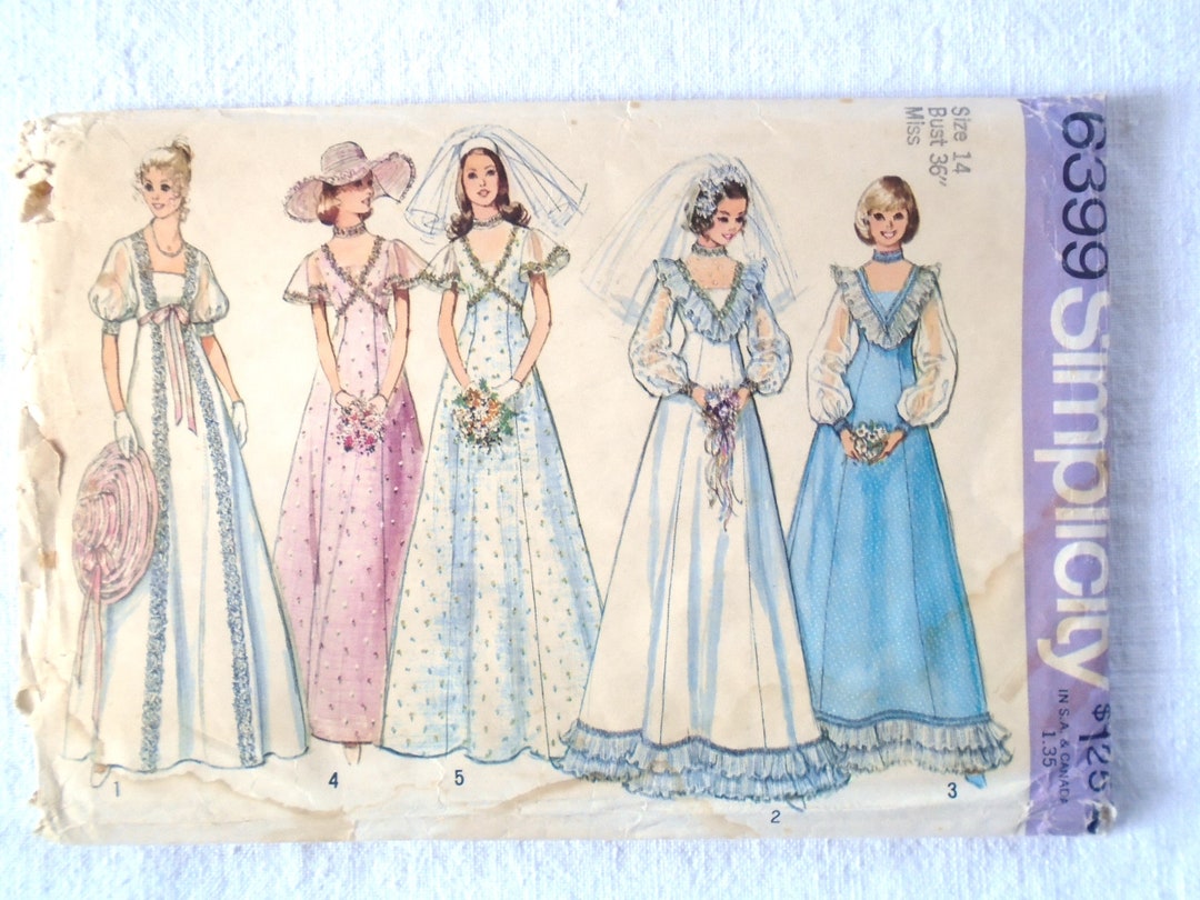 Vintage Simplicity Dress Pattern 6399 Size 14 1974 Wedding Bridesmaid ...