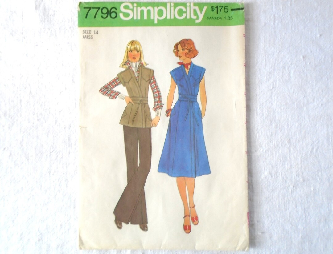 Vintage Simplicity Dress Pattern 7796 Size 14 1976 Wrap Dress or Top ...