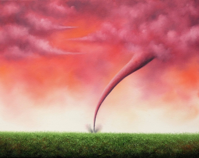 Surreal Painting, Tornado Painting, Red Pink Purple Twister, Modern Art ...