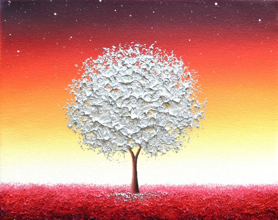 Silver Tree Art Print, Tree at Night Wall Art, Whimsical Art Giclee ...