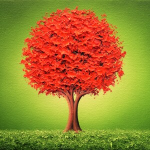 LIMITED Edition Art Print of Textured Red Tree Painting, Red and Green ...