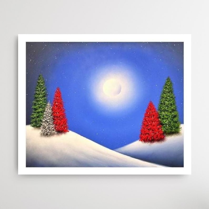 Christmas Tree Print Snowy Winter Landscape Nature Artwork - Etsy