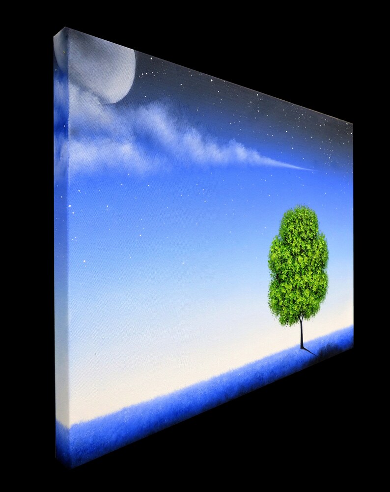 Contemporary Landscape Cobalt Blue Night Green Tree - Etsy