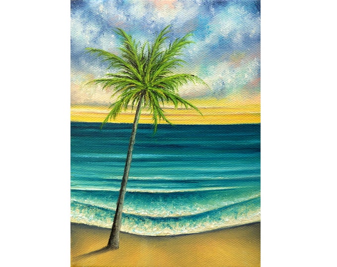 Palm Tree Painting Beach Artwork, Ocean Waves, Modern Beach Home Decor, ORIGINAL Oil Painting ...