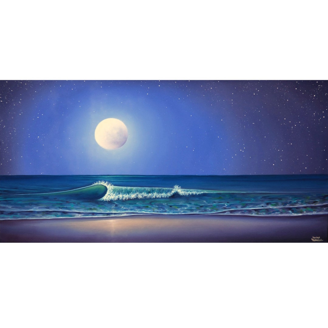 Acrylic Print of Ocean Under Moonlight, Blue Starry Night, Coastal ...