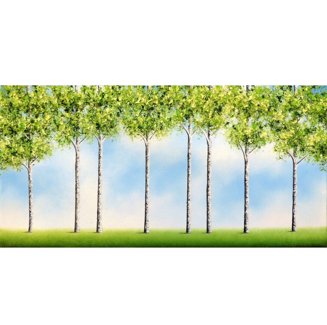 Birch Tree Forest Print, Spring Green Trees Wall Art Print, Modern Tree ...