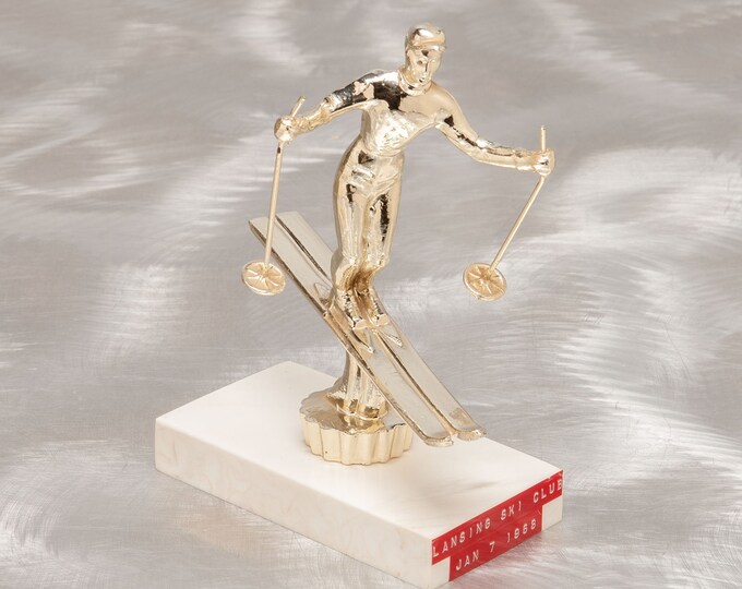 1968 SNOW SKIING Trophy White Marble Base With Goldtone Skier on Top ...
