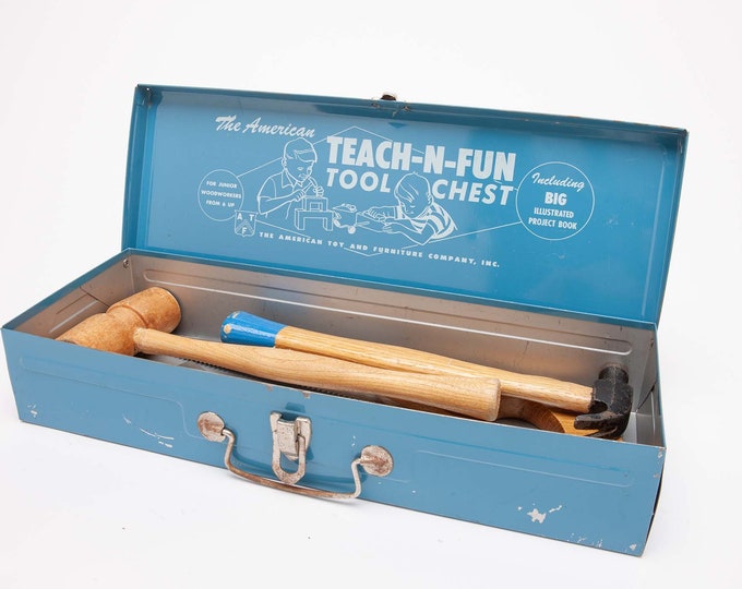 AMERICAN TOY CO. 1960's Kids Tool Chest - Teach & Fun Tool Set - Wood ...