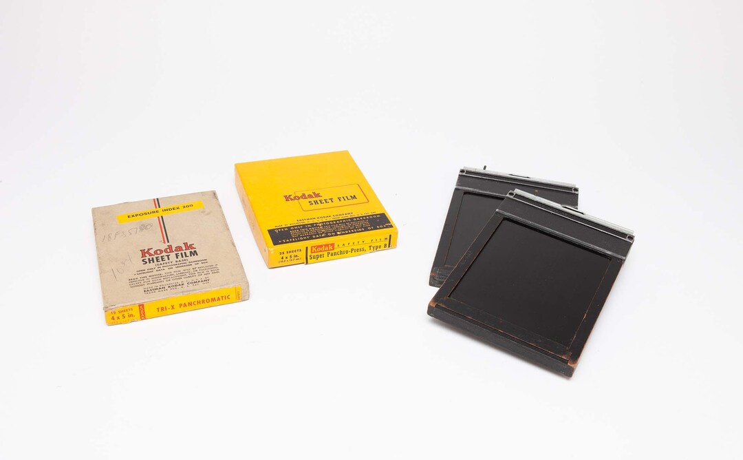 2 BACO HOLLYWOOD 4x5 Film Holders + Kodak Super Panchro-press and Tri-x ...