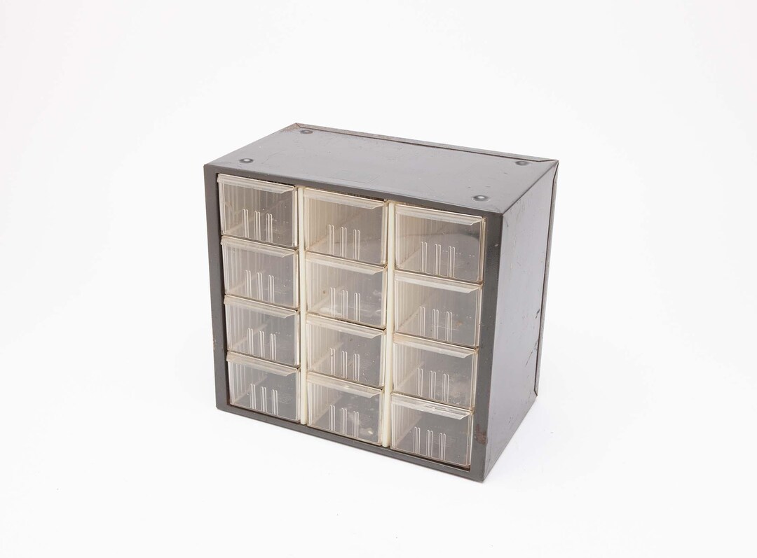 Vintage AKRO-MILS 12 Drawer Cabinet - Metal With Plastic Drawers - Gray ...