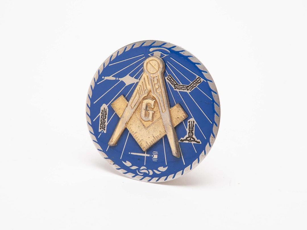 MASONIC EMBLEM - Brass Triangle and Square on Blue Enamel Background ...