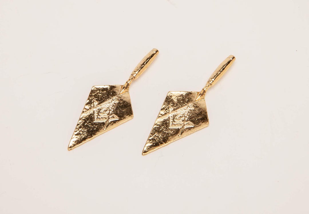 MASONIC ARTIFACTS - 2 Gold Metal Trowels With Compass and Angle Logo - Etsy