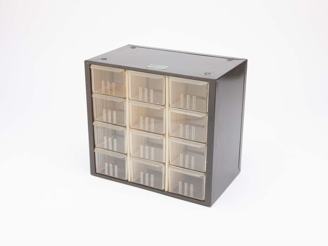 Vintage AKRO-MILS 12 Drawer Cabinet Metal With Plastic Drawers Gray ...