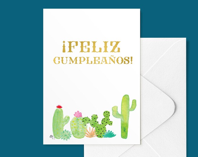 Spanish Birthday Card, feliz Cumpleaños, Cacti Card, Birthday Card ...