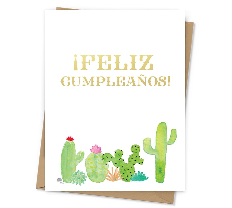 Spanish Birthday Card feliz Cumpleaños Cacti | Etsy