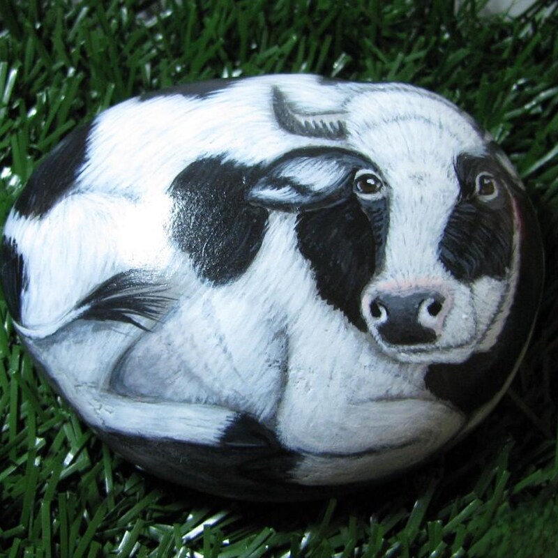 Painted Cow on Rock - Etsy