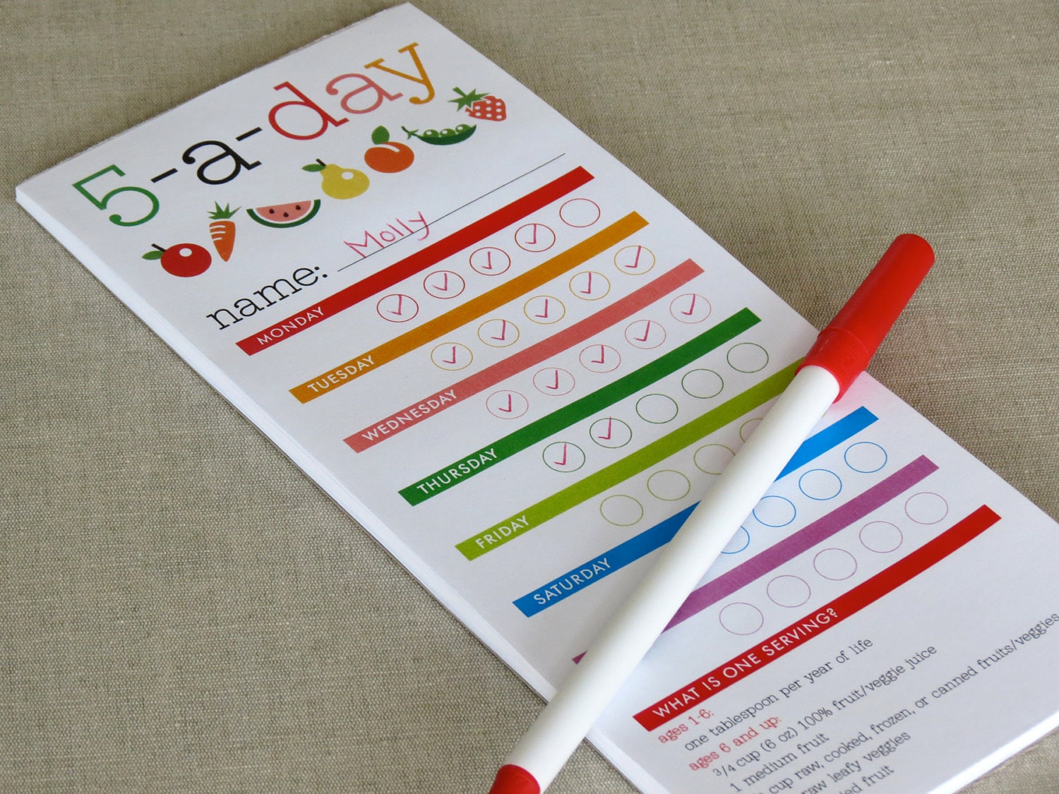 Healthy Eating Chart for Kids 5-a-day Printable | Etsy