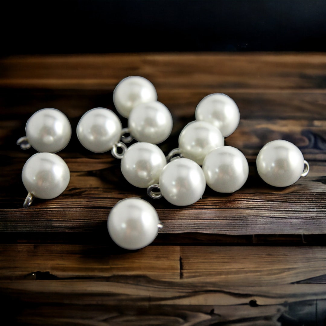 12 Pcs 12 Mm White Full Round Pearl Bridal Buttons Shank 1/2 Inches 20L ...